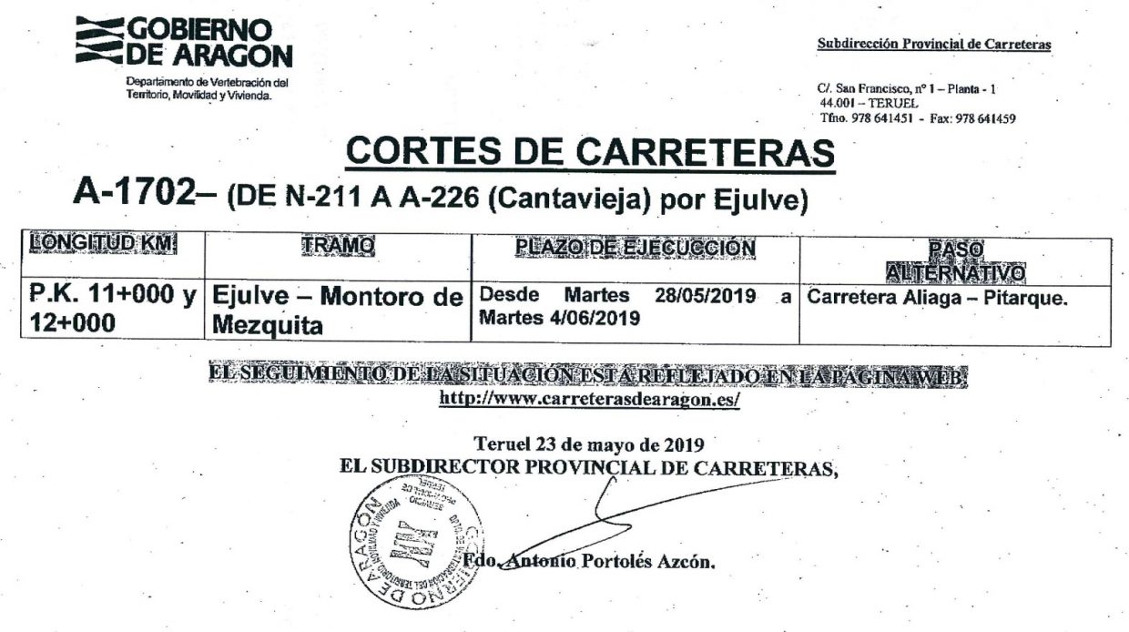 Corte en la carretera A-1702 por obras - Silent Route